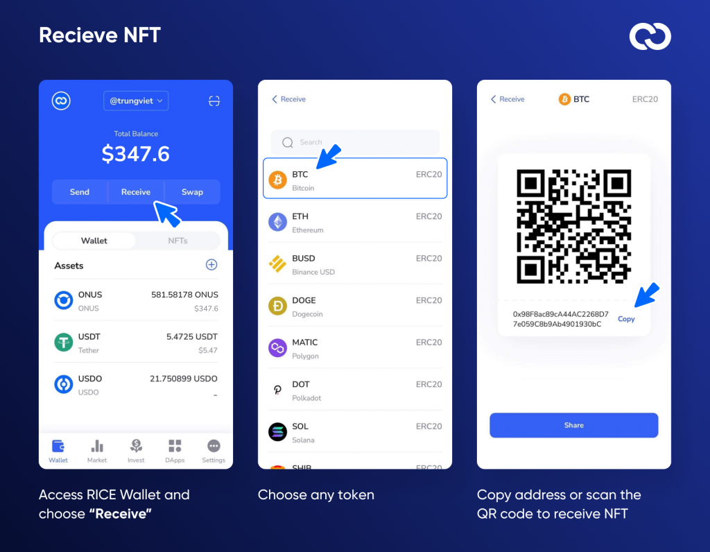 How to send and receive NFTs on RICE Wallet