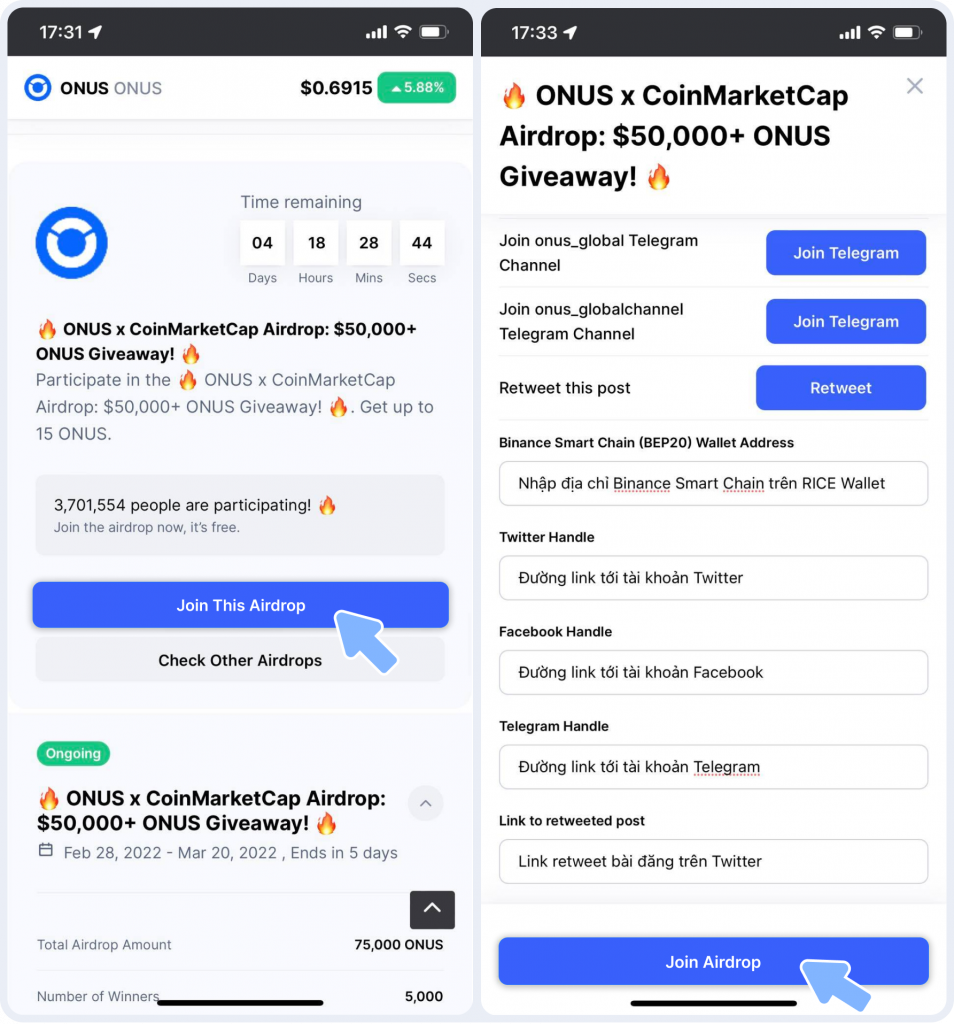 ONUS x CoinMarketCap Airdrop: Tổng giải thưởng 75,000 ONUS